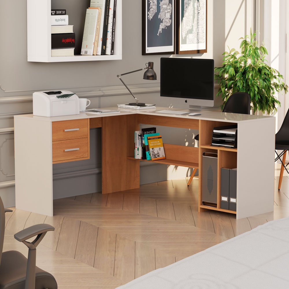 Escrivaninha De Canto Com 2 Gavetas Germai Luna | MadeiraMadeira