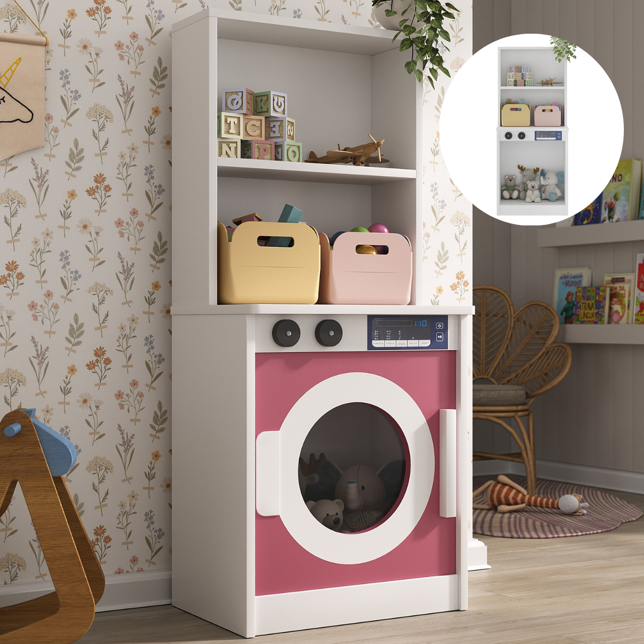 Máquina de Lavar Kids em Mdf Toque de Realismo Brinquedo Seguro:rosa ...