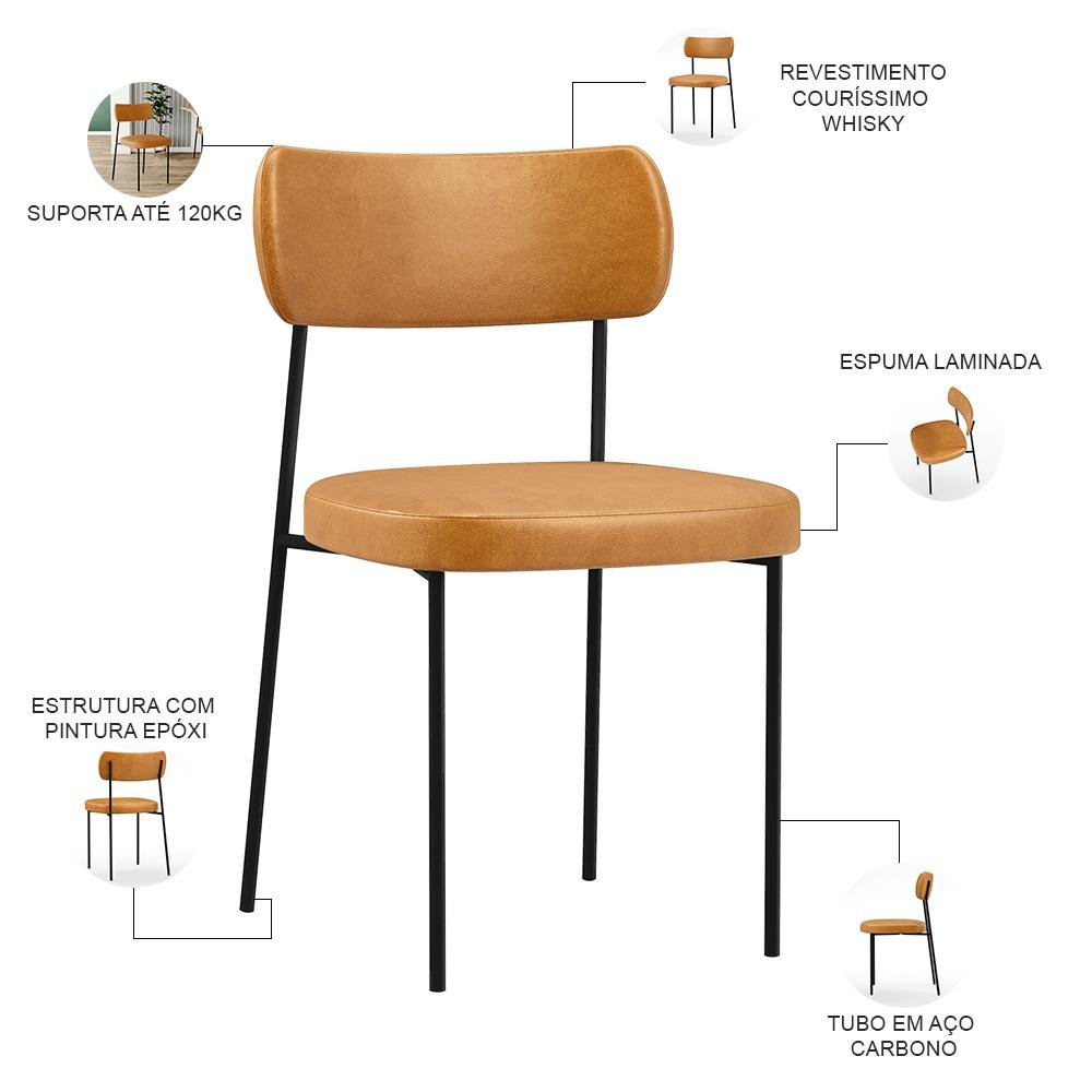 Kit 06 Cadeiras Decorativas Estofadas para Sala de Jantar Melina F01 Couríssimo Whisky - Lyam ...