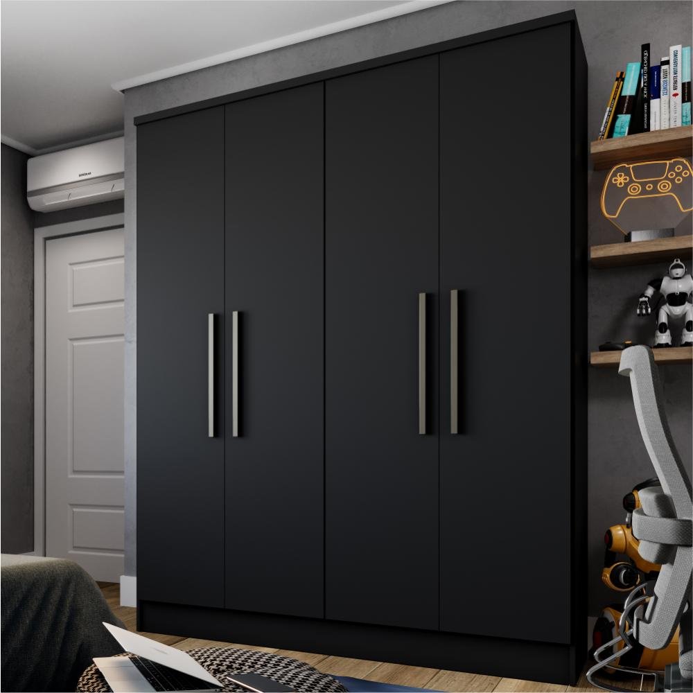 Guarda Roupa Solteiro 4 Portas 1 Gaveta Berlim Preto | MadeiraMadeira