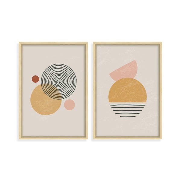 Conjunto 2 Quadros com Moldura Círculo Abstratos MADEIRA CLARA - Grande ...
