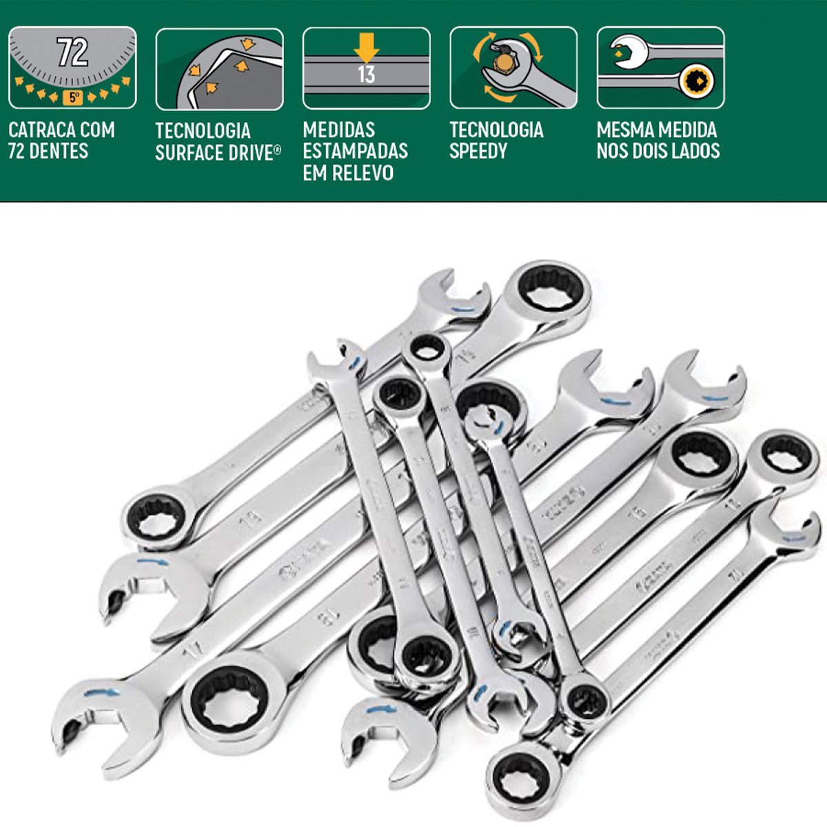 Jogo Chave Combinada Catraca Speedy 8 A 19mm 12 Peças Sata | MadeiraMadeira