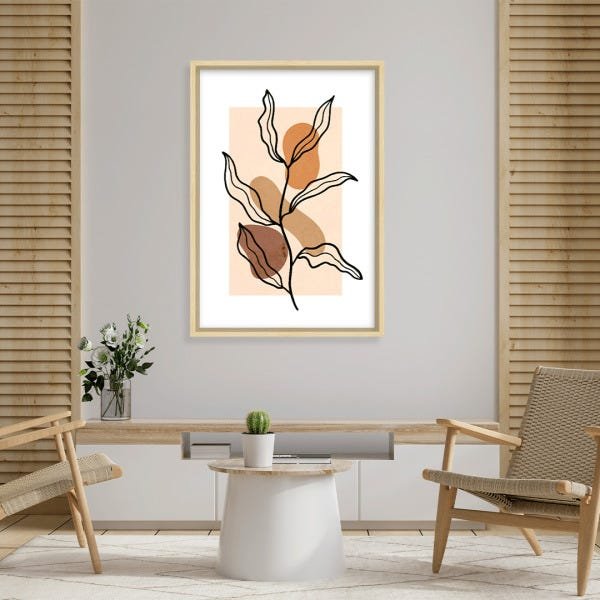 Quadro com Moldura Flor Minimalista Abstrato MADEIRA CLARA - Grande ...