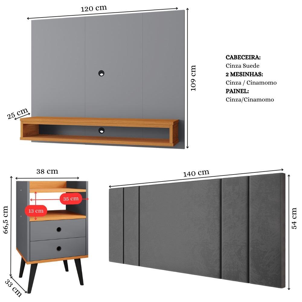 Painel Tv 50 Polegadas Cabeceira 1,40 Cama Casal 2 Mesinhas Canto ...