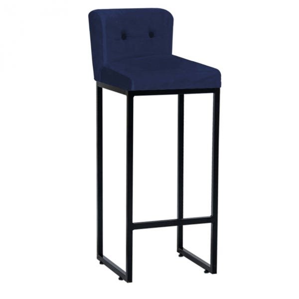 Banqueta Decorativa Alta Loues Suede Azul Marinho Com Botão e Encosto ...