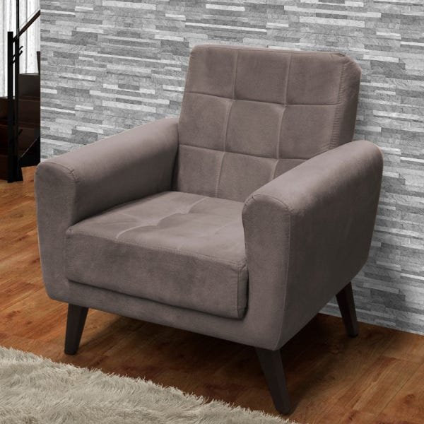 Poltrona Decorativa com Pés Palito Livia Suede Pena Marrom Claro - Vee ...