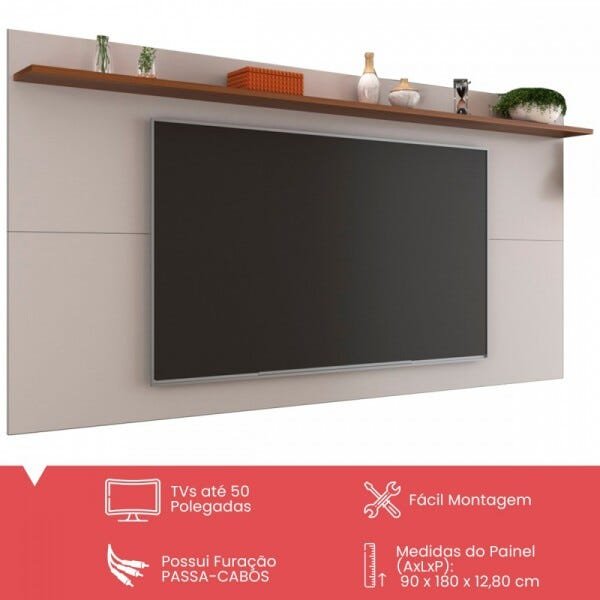 Painel para TV até 50 Polegadas Madrid Off White/Seda - Panorama Móveis ...