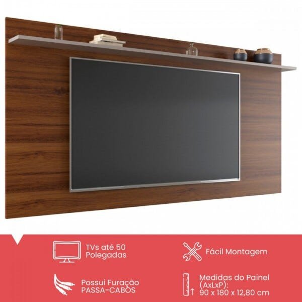 Painel para TV até 50 Polegadas Stone Seda/Off White - Panorama Móveis ...