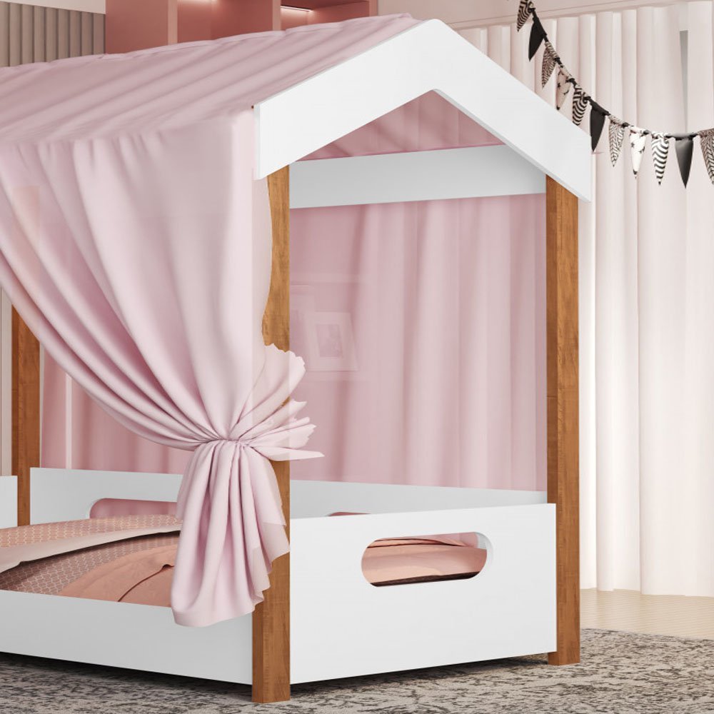 Cama Infantil Menina Castelo Montessoriana Sofia com Voal e Colchão ...