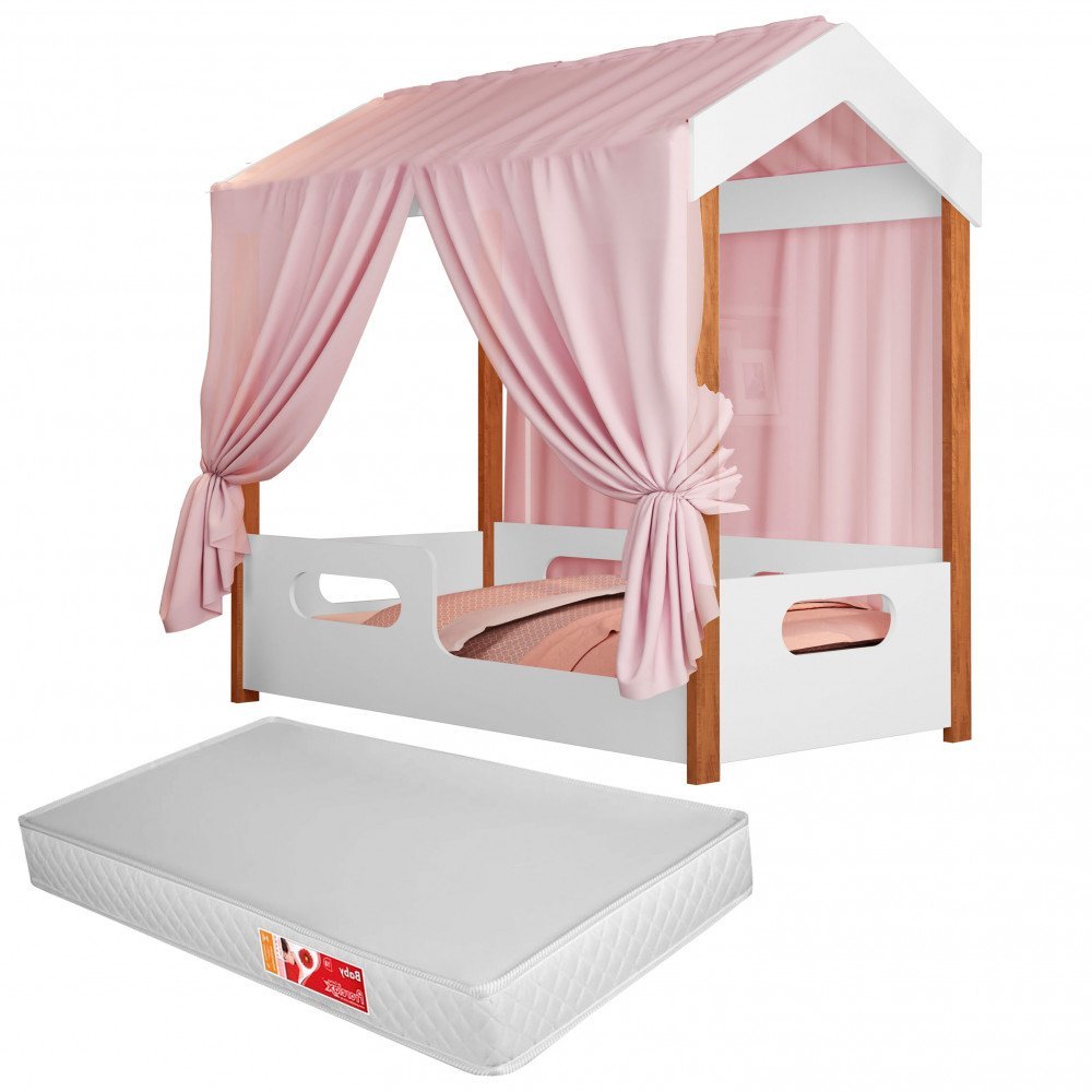 Cama Infantil Menina Castelo Montessoriana Sofia com Voal e Colchão ...