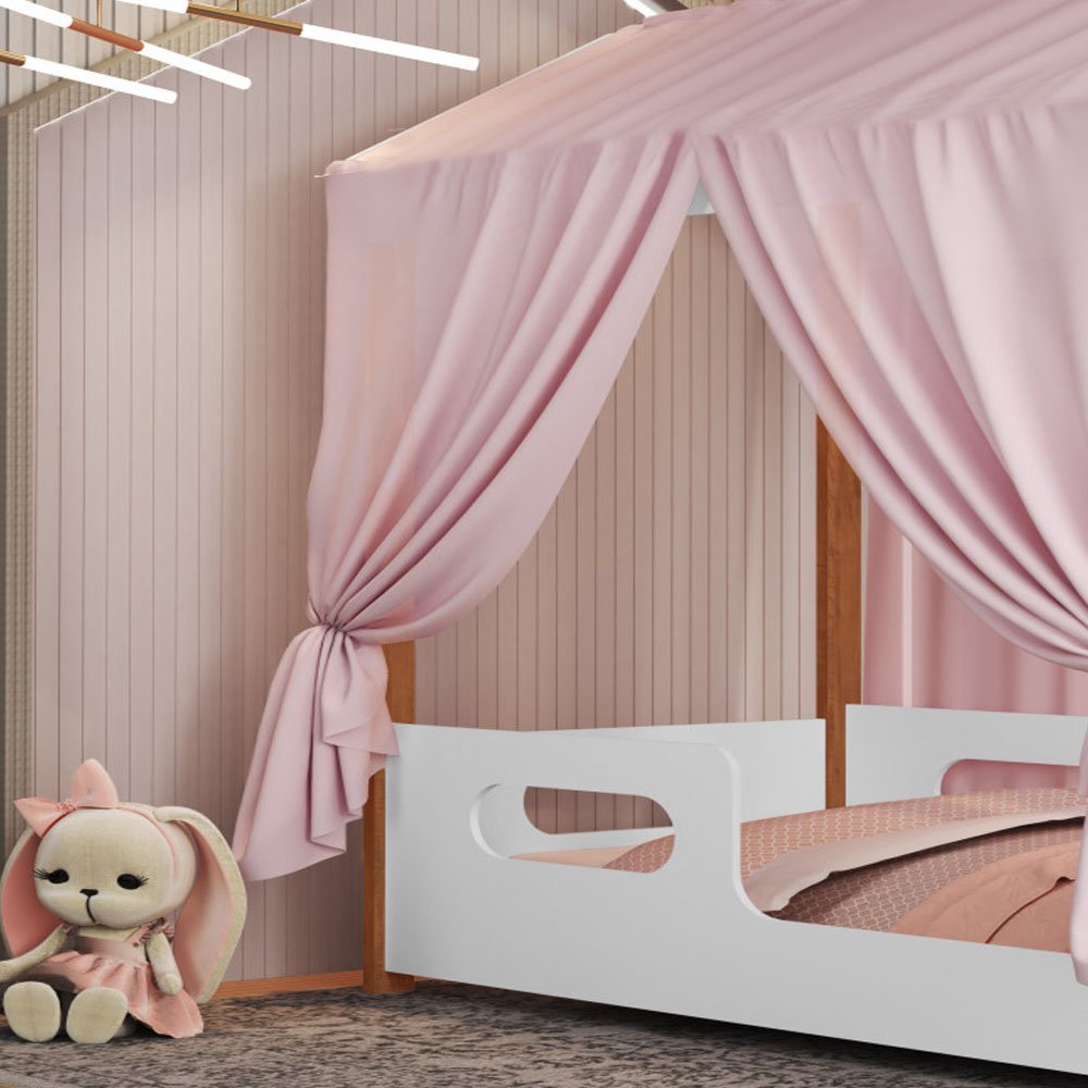 Cama Infantil Menina Castelo Montessoriana Sofia com Voal e Colchão ...
