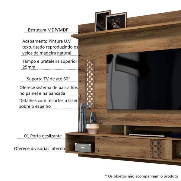 Painel Home Suspenso para Tv Até 60 Polegadas Sala de Estar Bless New ...