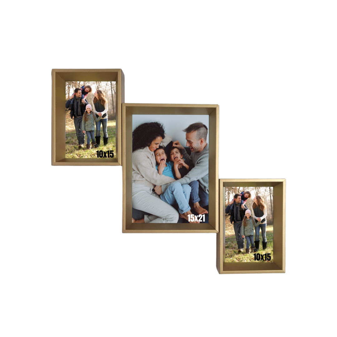 Quadro de Parede Para 3 Fotos (2)10x15cm e (1)15x21cm Chanfrada ...
