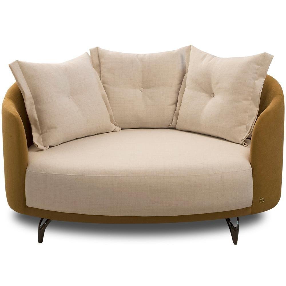 Chaise Redondo Living Orgânico Sala Estar Fixo Roy T03 Linho Cru Veludo Terracota Lyam Decor ...