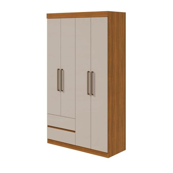 Guarda-Roupa Roupeiro Zeus 4 Portas com Espelho 2 Gavetas Rovere Naturale/Off-White | MadeiraMadeira