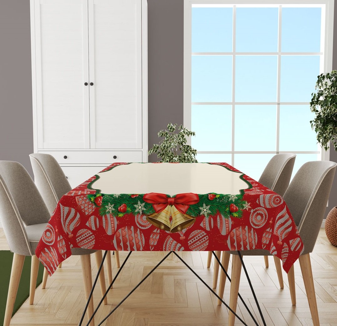 Toalha de Mesa Retangular 10-12 Lugares Elementos Natalinos 1.45m x 3.20m Único | MadeiraMadeira