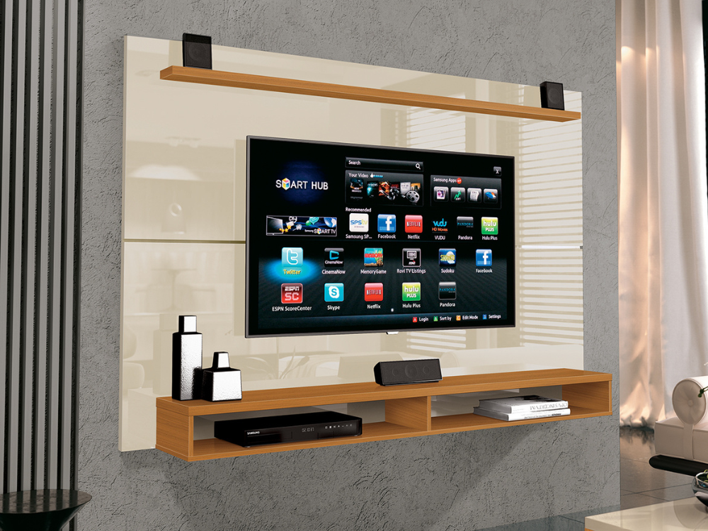 Painel com Nicho Tv Ate 60'' Maxi – Off White/cedro | MadeiraMadeira