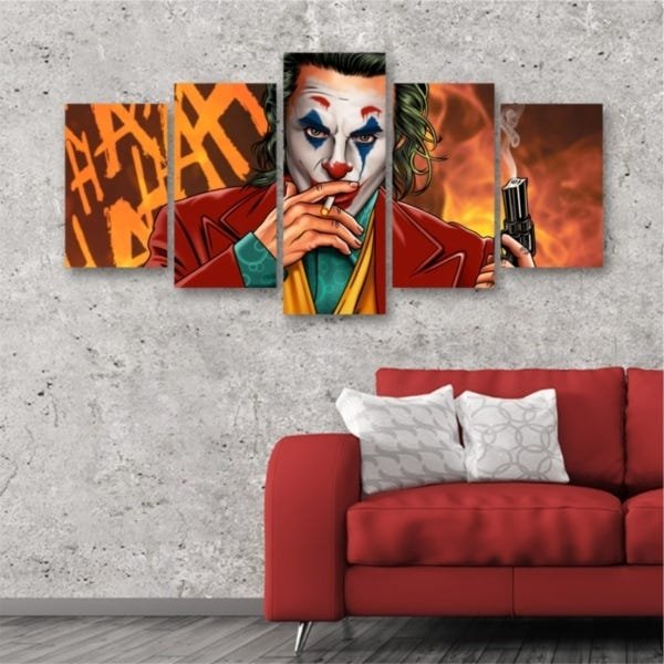 Quadro Grande 5 peças Joker Coringa Gotham City Dc | MadeiraMadeira
