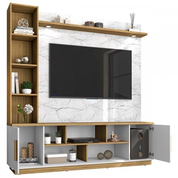 Estante para TV Até 60 Polegadas Prestige 2 Portas Branco/Cinanomo ...