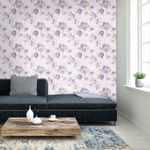 PAPEL DE PAREDE FLORAL ROXO VINÍLICO LAVÁVEL | MadeiraMadeira