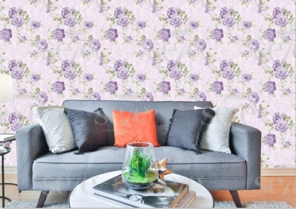 PAPEL DE PAREDE FLORAL ROXO VINÍLICO LAVÁVEL | MadeiraMadeira