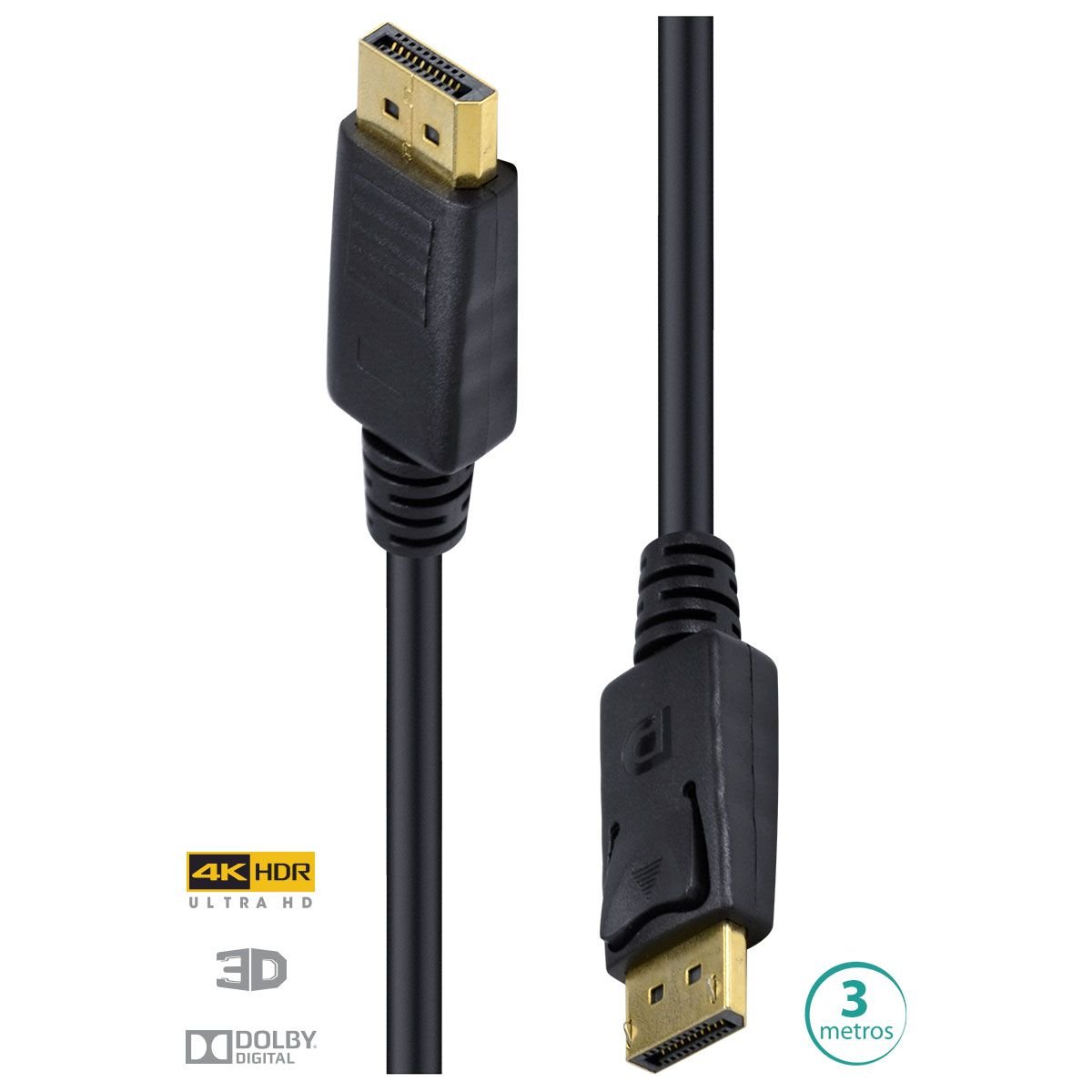 2 Cabos Displayport 4K 3m Ultra HD Dolby Vinik AWG 30 | MadeiraMadeira