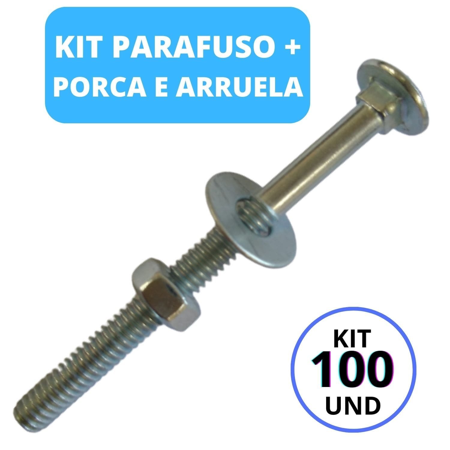 Parafuso Francês 1/4 X 3/4 C/ Porca e Arruela 100 Und Belenus ...