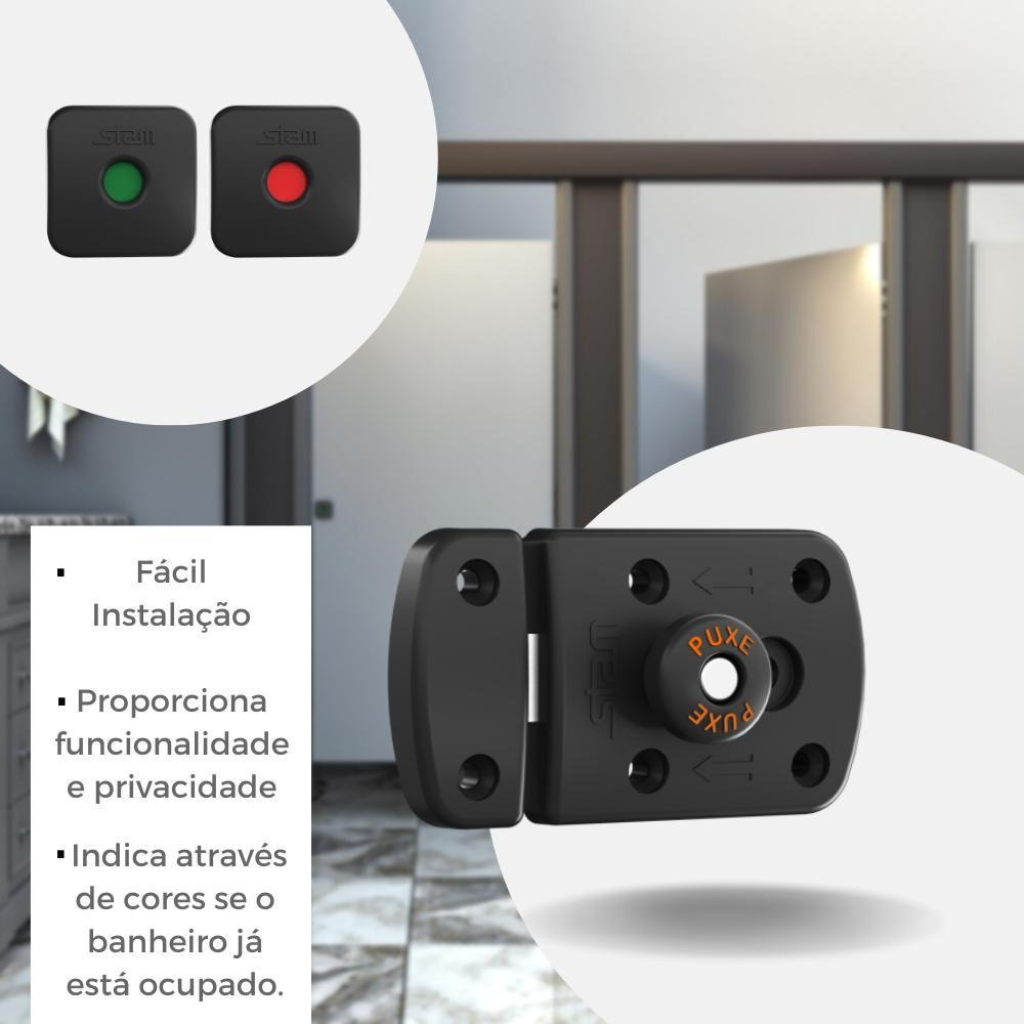 Kit 4 Fechadura Fecho Livre Ocupado Banheiro Wc Publico Preto - Stam ...