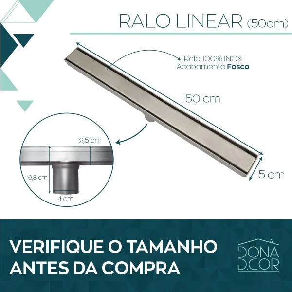 Ralo Linear Inox Invisivel Oculto Retangular 50 Cm Nao É Pvc ...