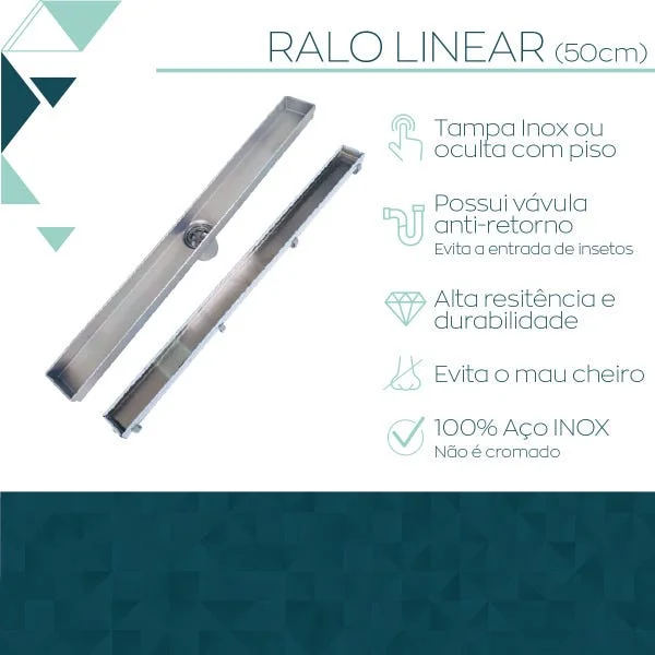 Ralo Linear Inox Invisivel Oculto Retangular 50 Cm Nao É Pvc ...