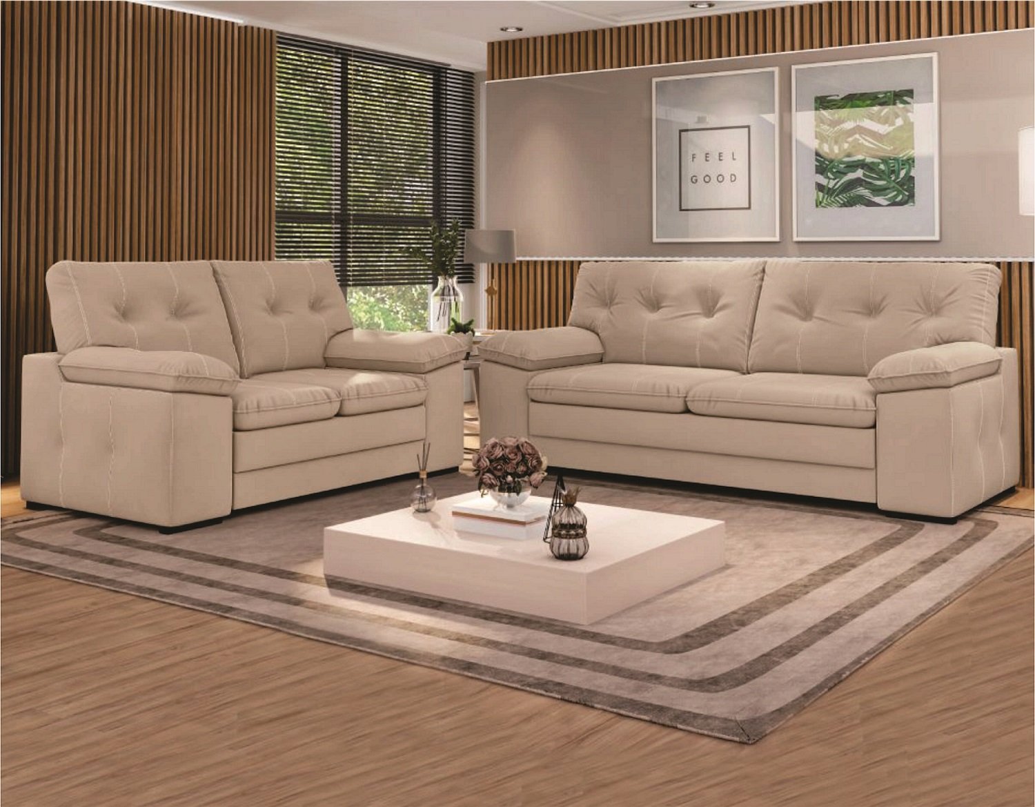 Sofá 2 e 3 Lugares Suede Capuccino Veludo Meliá Luizzi | MadeiraMadeira