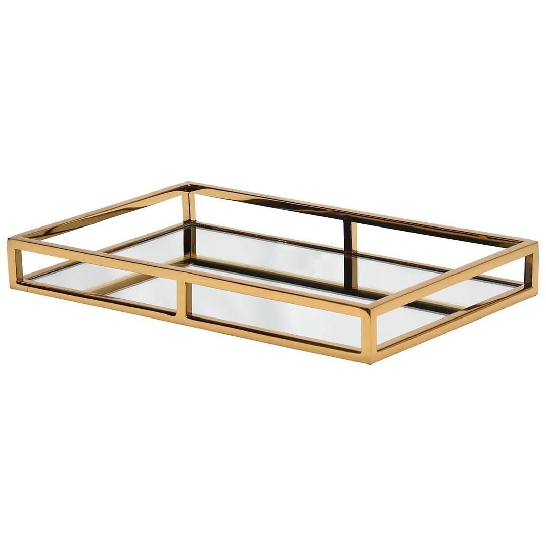 Bandeja Retangular De Aço Inox Dourada Espelhada 41x26x5cm Full Fit Madeiramadeira