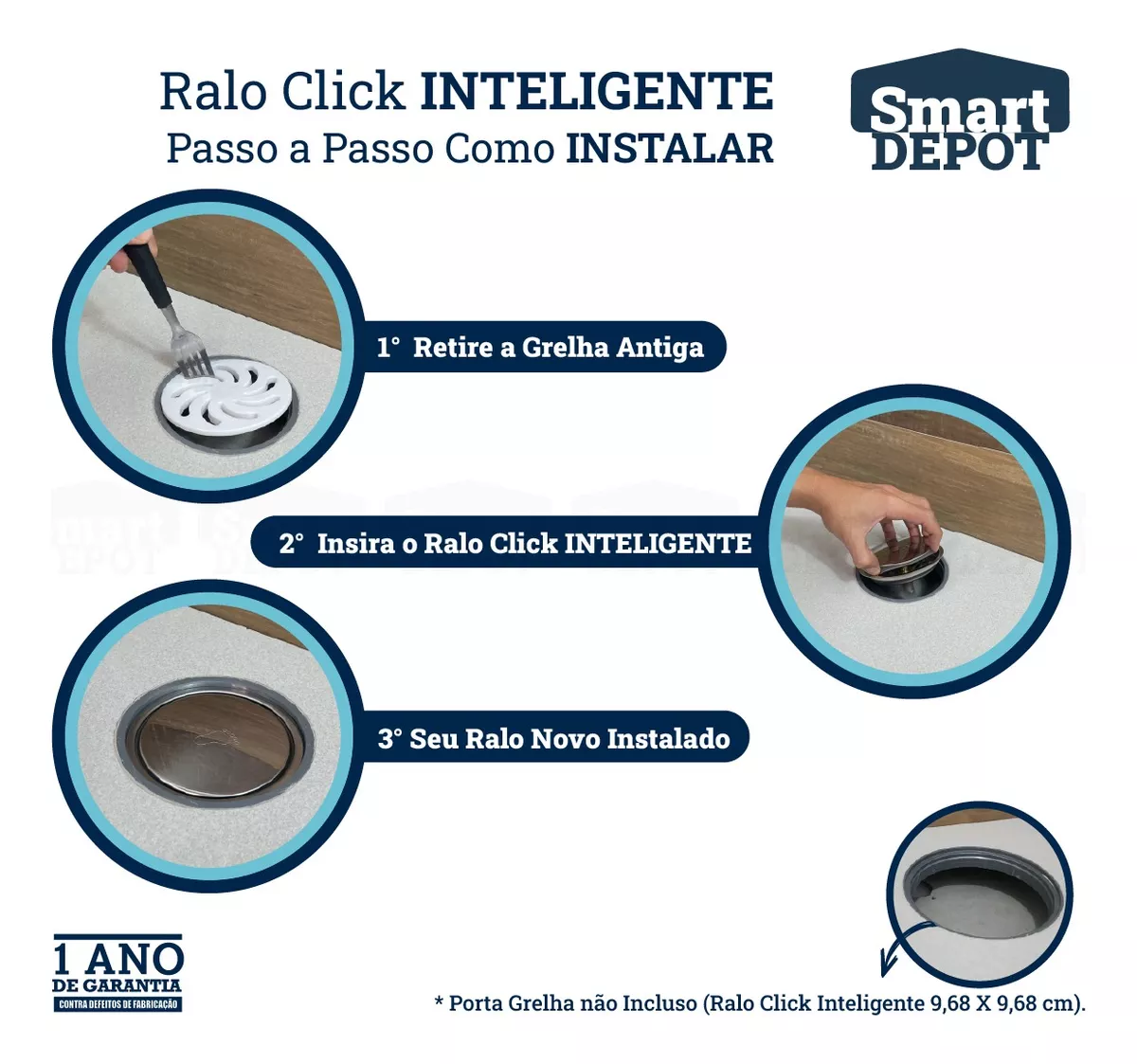 Ralo Click Redondo 10cm Dourado Smart Depot Ralo Inteligente Proteção ...