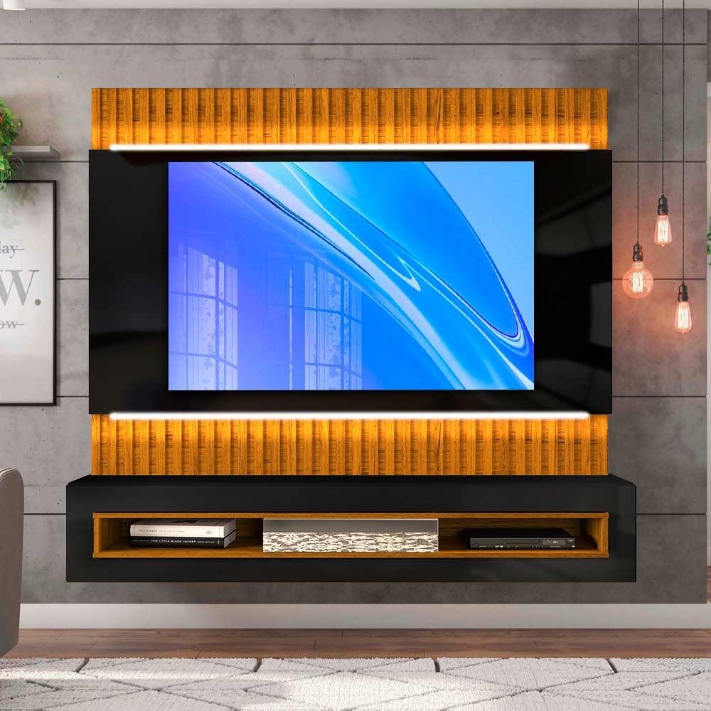Painel Ripado Com Led Para TV Até 65 Polegadas Preto Freijó Belutti DJ ...