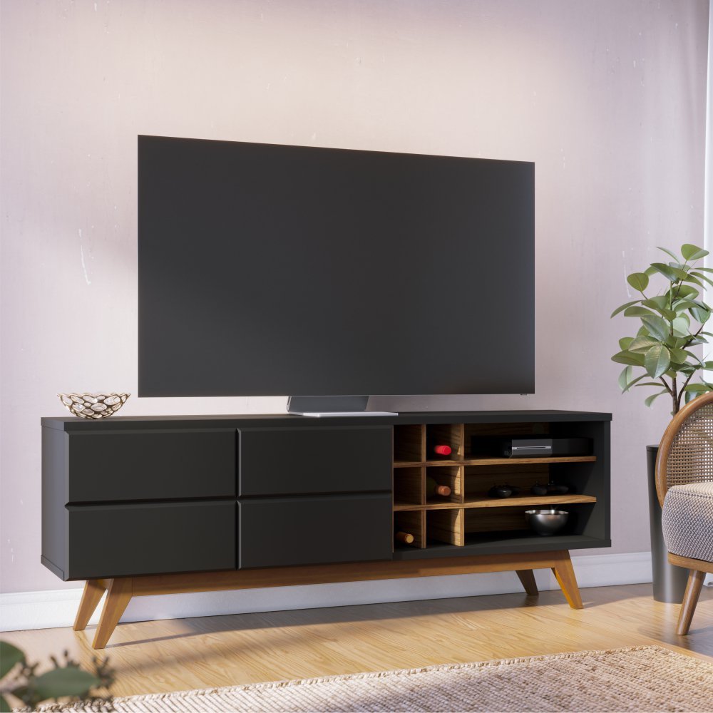 Rack para TV ate 70 Polegadas Isabel Preto Fosco Noce Milano | MadeiraMadeira