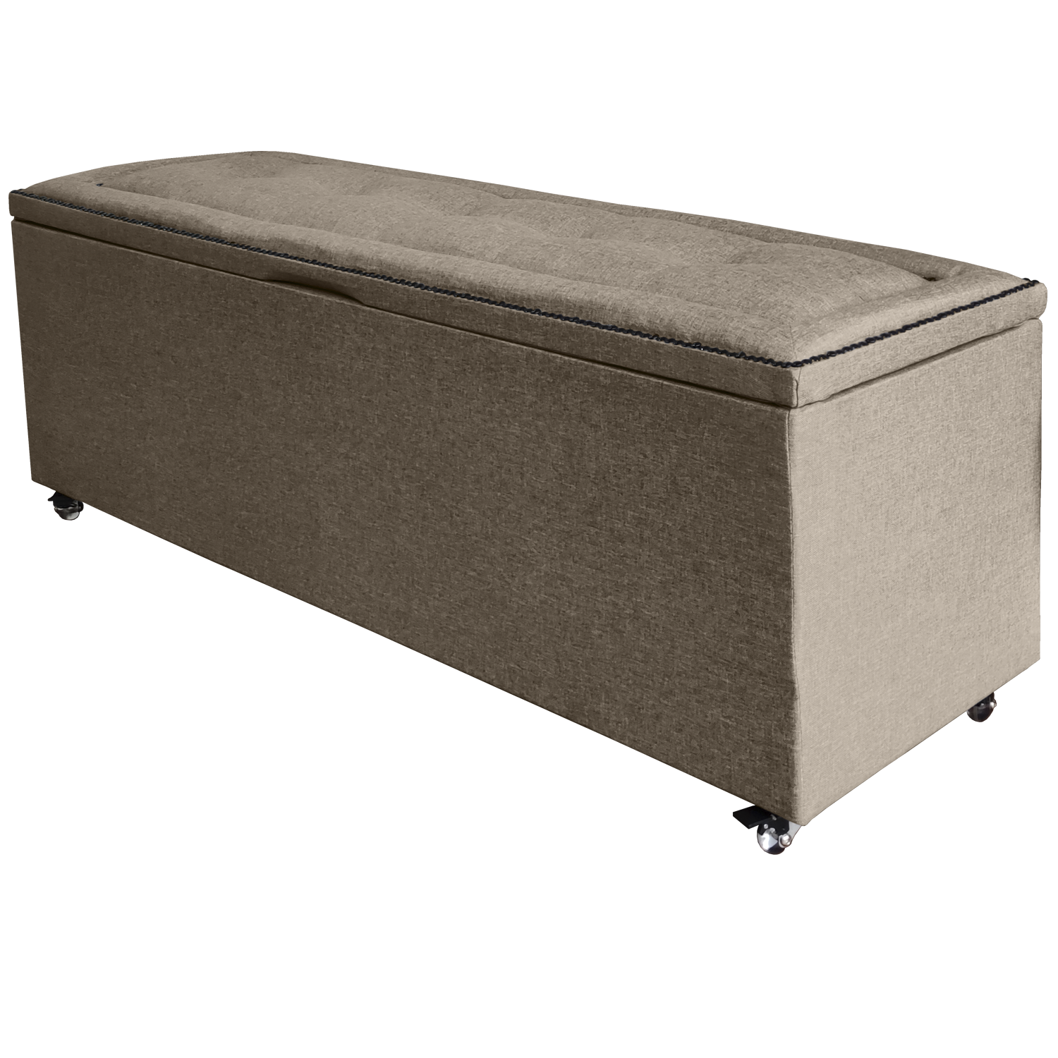 Kit Cabeceira e Recamier Baú Estofado Veneza Diamond Linho Bege Queen ...