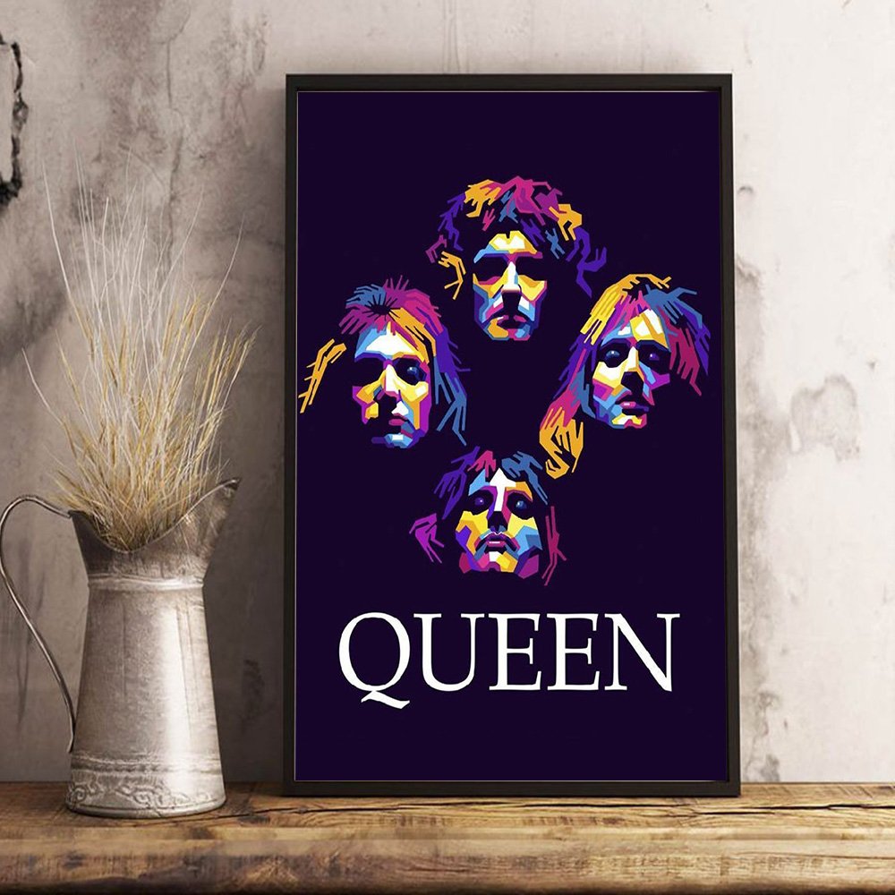 Quadro Queen Vertical Integrantes E Logo Ábum Rock A4 | MadeiraMadeira