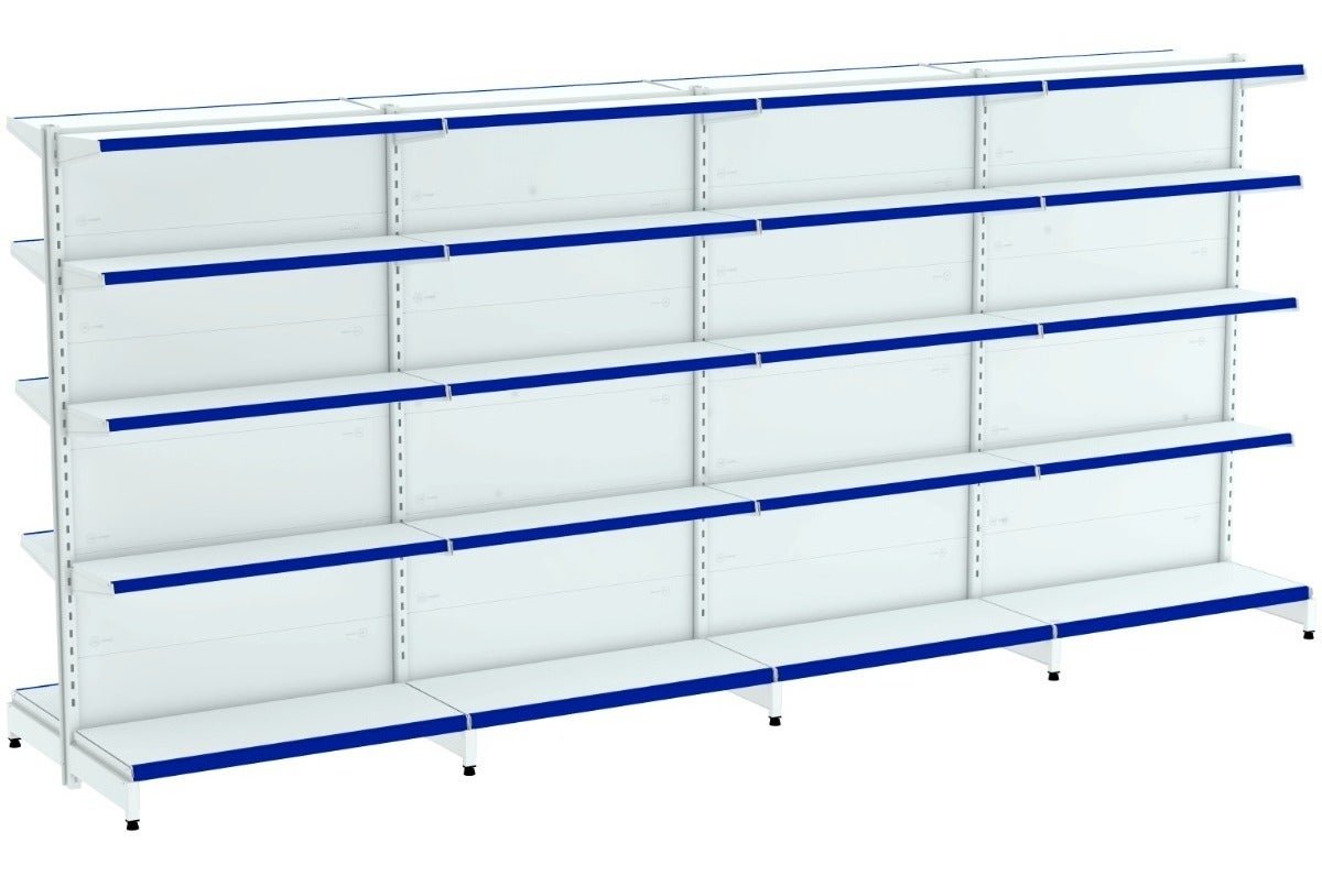 Gondola Centro 160 Face Kit 4 Metros Branco Faixa Azul | MadeiraMadeira