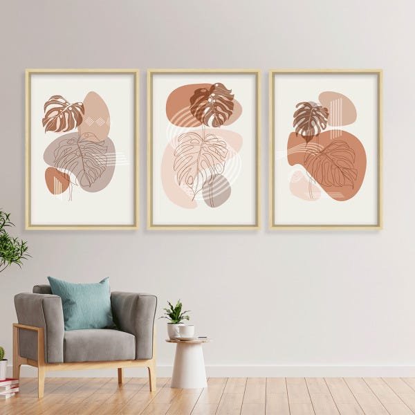 Conjunto 3 Quadros com Moldura Minimalist MADEIRA CLARA - Grande ...