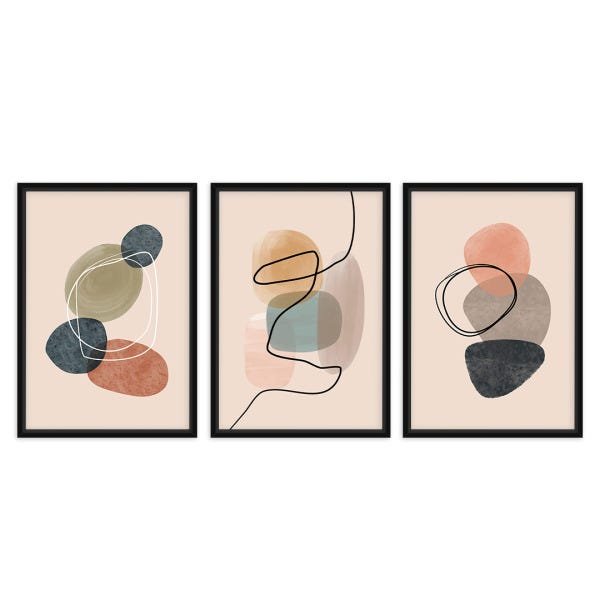 Conjunto 3 Quadros com Moldura Abstrato Color Preto - Médio ...
