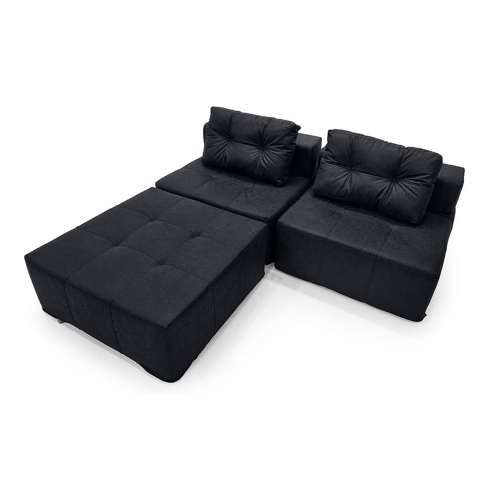 Serena Duo com Pufão Preto 3 Peças Modular Nobuck Estrutura Zero ...