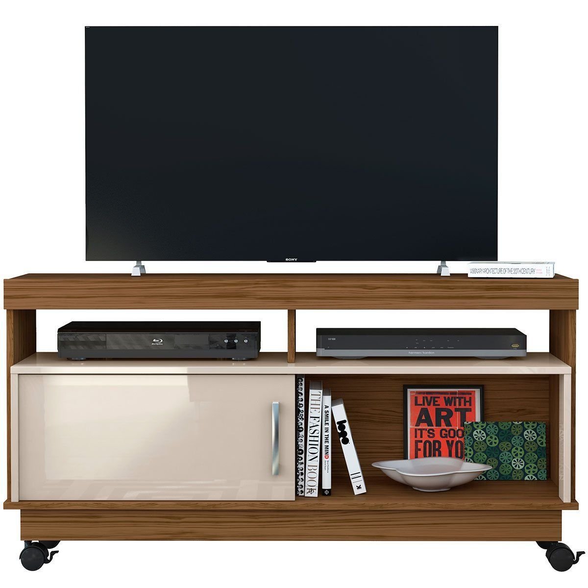 Rack Bancada Abel 1 Porta de Correr para Tv de 50" Polegadas Naturale/off White | MadeiraMadeira