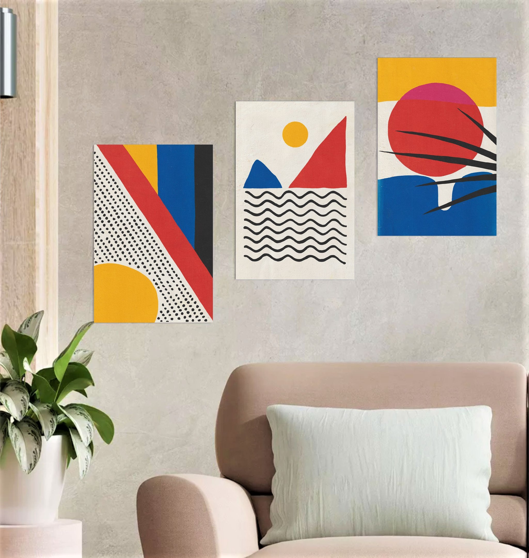 Kit com 3 lindos quadros pintados a mão estilo painel moderno ...