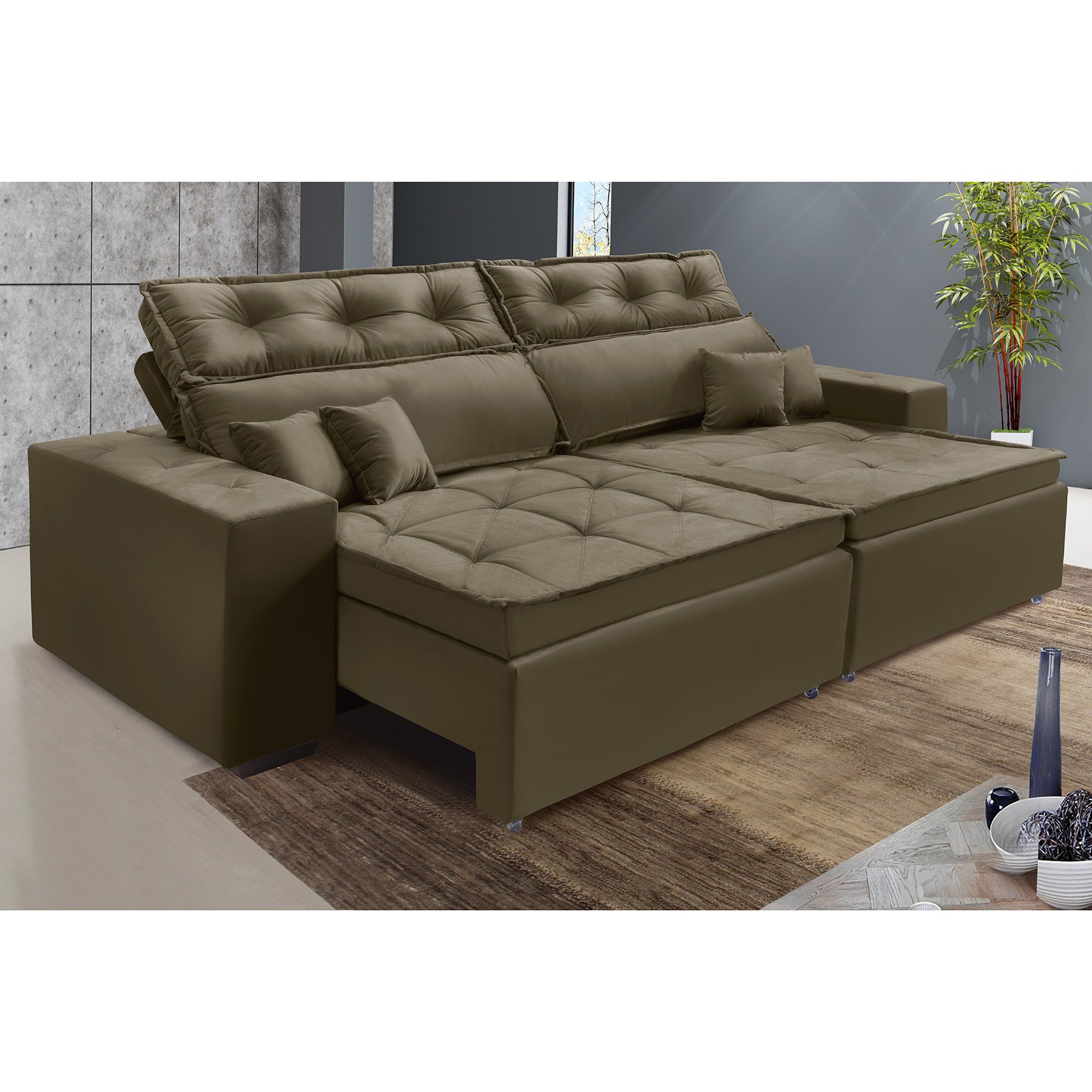 Sofá VENEZA 3,02m Retrátil Reclinável SUEDE Capuccino | MadeiraMadeira