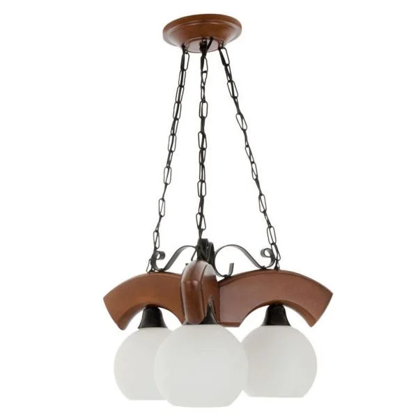 Lustre Madeira Rústica Cúpula Vidro Bola Fosco 47X72 Country ...