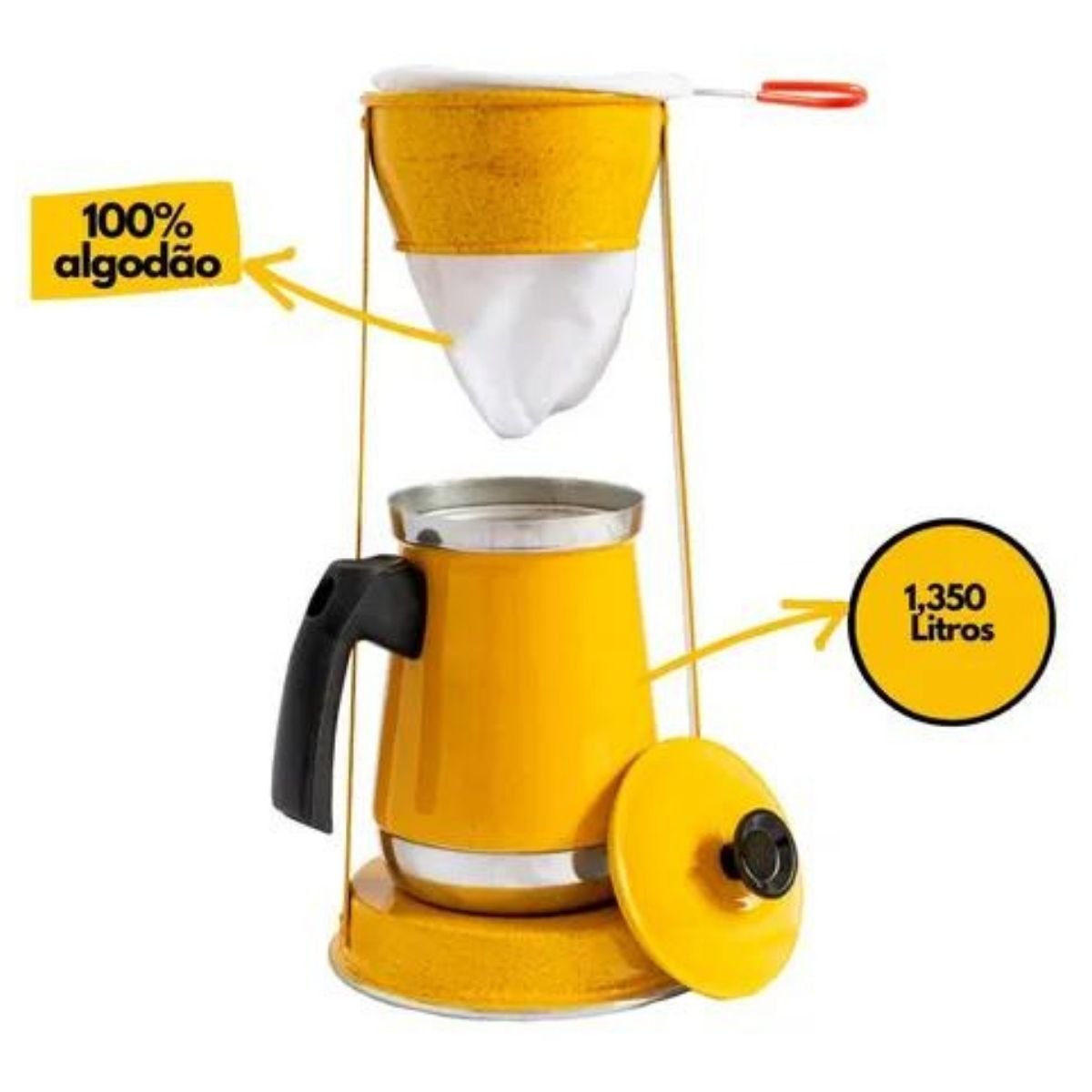 Mancebo Coador Para Café E Chá Retro Em Alumínio - Amarelo | MadeiraMadeira