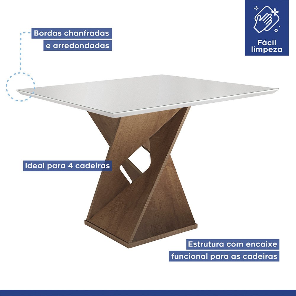 Mesa de Jantar Tampo Vidro Slim Plus 100x100cm Gênova Cel Móveis | MadeiraMadeira