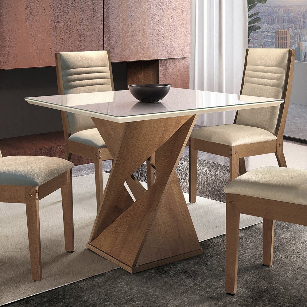 Mesa de Jantar Tampo Vidro Slim Plus 100x100cm Gênova Cel Móveis | MadeiraMadeira