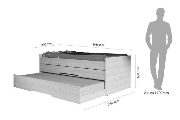 Cama Box com 2 Gavetas e Cama Auxiliar Juliette Capuccino | MadeiraMadeira