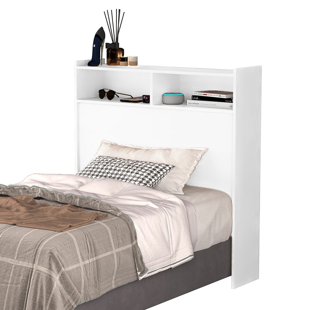 Cabeceira Solteiro Melissa 0,95m com 2 Nichos - Branco | MadeiraMadeira